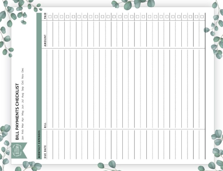 Printable Bill Payment Checklist: Should Keep Track of The Expenses ...